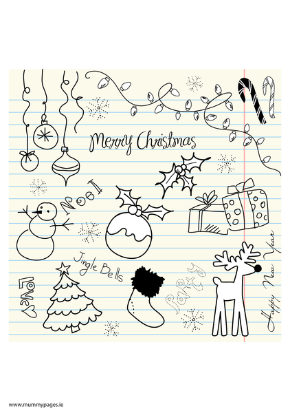 Christmas doodles Colouring Page | MummyPages.ie