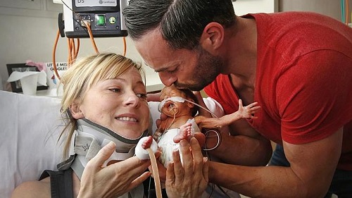 Brave cancer patient gives birth to baby three months early to...